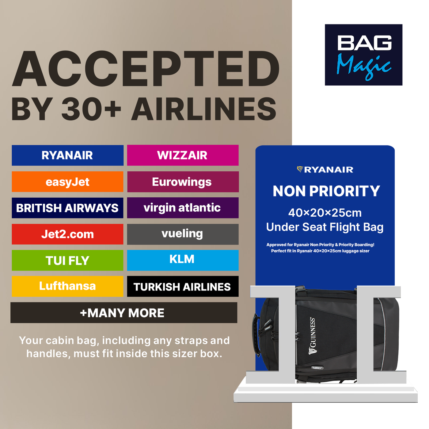 Guinness 40x25x20cm Cabin Backpack, Ryanair Underseat Bag, Cabin-Appro ...