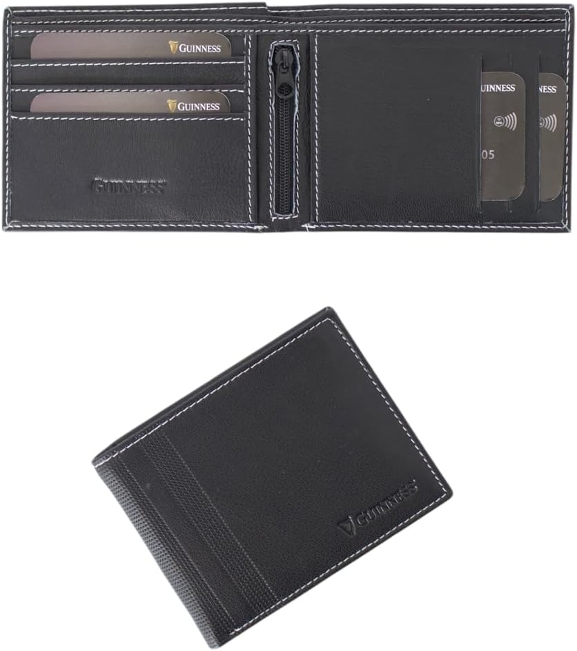 Guinness® Men’s Leather Wallet – RFID Blocking Bifold with Zipped Coin ...
